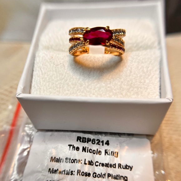 Bomb Party | Jewelry | Bomb Party The Nicole Ring Lab Created Ruby Rose Gold Plating | Poshmark